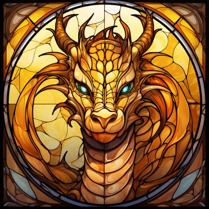 Golden Feathertail Dragon Stained Glass Window Golden - Etsy