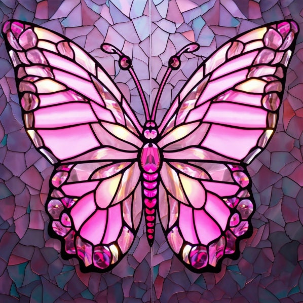 Pink Butterfly Stained Glass Window Cling Butterfly Pink Stained Glass ...