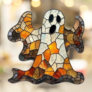 Ghost Halloween Stained Glass Look Window Cling Decal Sticker Window ...