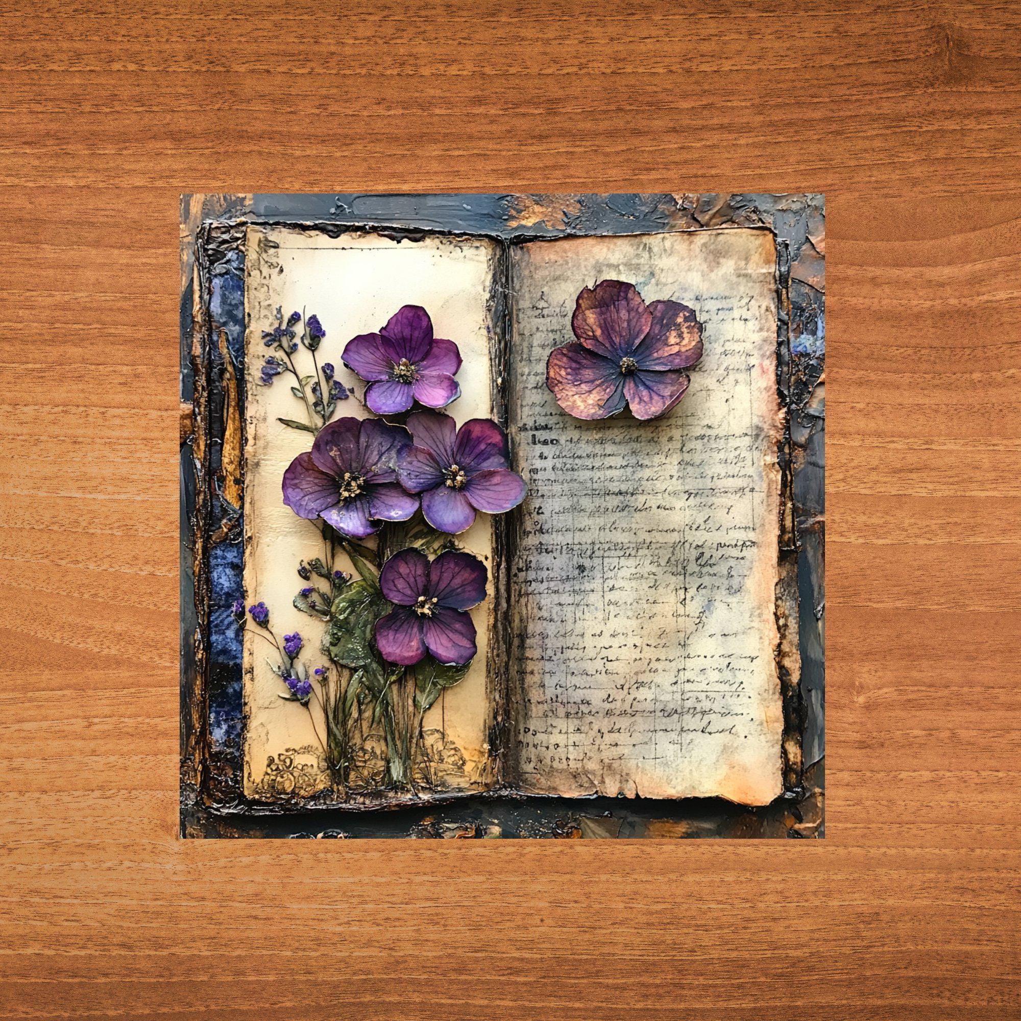 Pressed Flower Book Bookshelf Decore Beautiful Ceramic Art Tile Dark ...