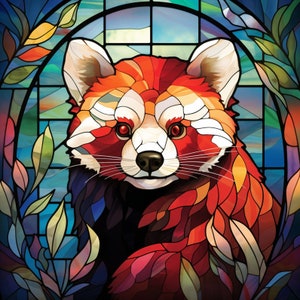Red Fox Panda Stained Glass Window Cling Fox Panda Faux Stained Glass ...