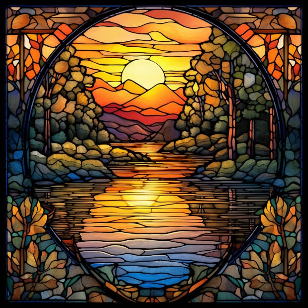 Calm Lake Stained Glass Window Cling - Etsy