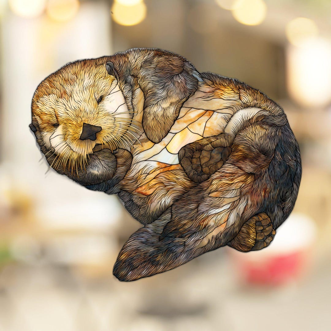 Sleepy Sea Otter Window Cling Stained Glass Look Decal Sticker Window ...