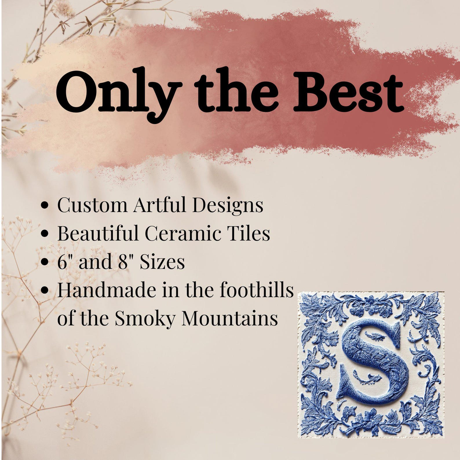 S Letter Monogram Ceramic Art Tile Grandmillennial Style Decor Home Art ...