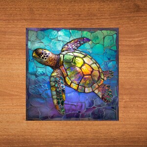 Sea Turtle Stained Glass Look Art on Glossy Ceramic Tile Tileful Artful ...