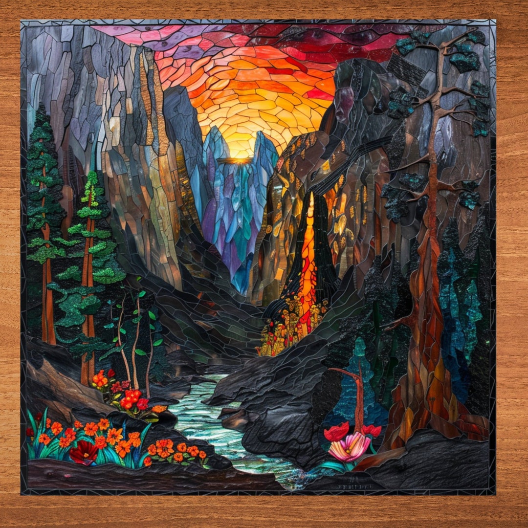 Yosemite Firefall Stained Glass Look Art on Glossy Ceramic Tile Tileful ...