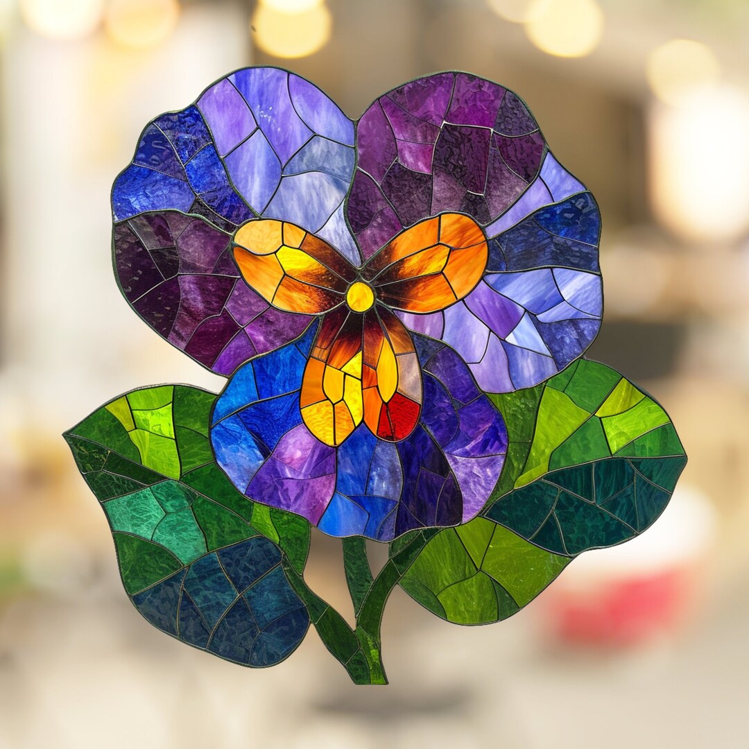 Pansy Stained Glass Window Cling Beautiful Flower Window Artwork Window ...