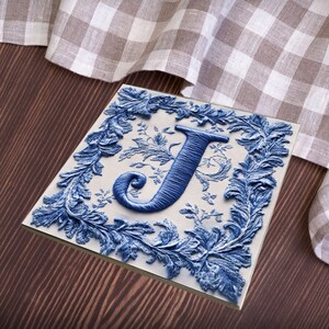J Letter Monogram Ceramic Art Tile Grandmillennial Style Decor Home Art ...