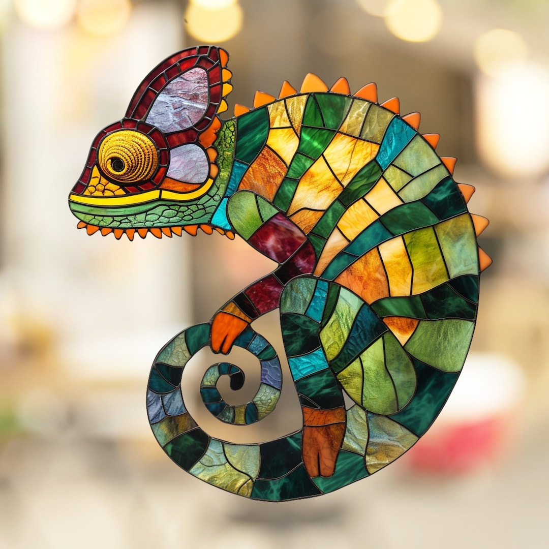 Chameleon Stained Glass Window Cling Window Sticker Decal No Adhesive ...