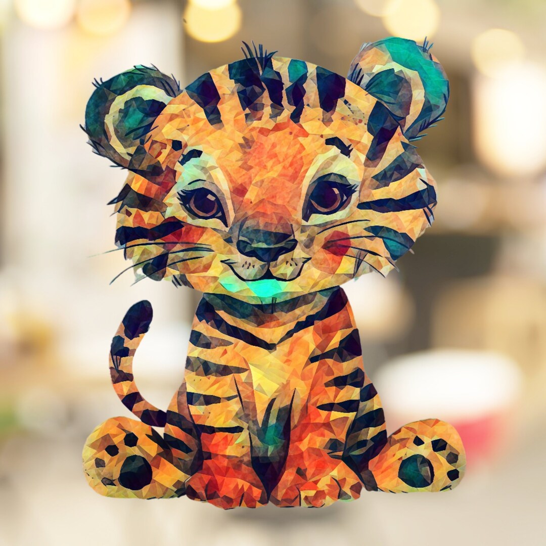 3234 Watercolor Baby Tiger Window Decal Sticker Vinyl Window Cling ...