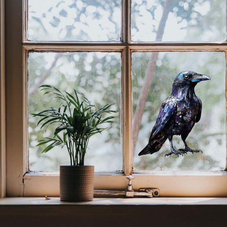 Common Raven Window Cling Sticker Decal Window Film Gift for Bird ...