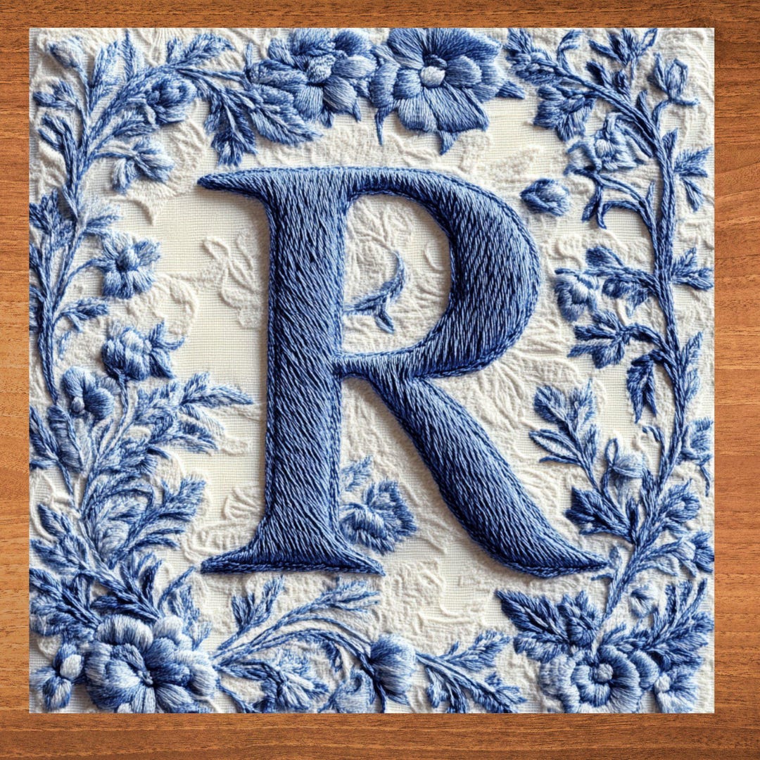 R Letter Monogram Ceramic Art Tile Grandmillennial Style Decor Home Art ...