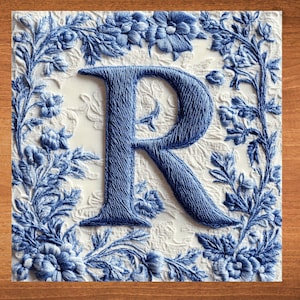 R Letter Monogram Ceramic Art Tile Grandmillennial Style Decor Home Art ...