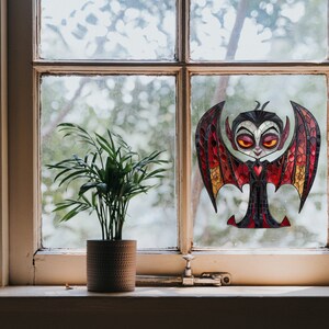 Dracula Vampire Halloween Stained Glass Look Window Cling Decal Sticker ...