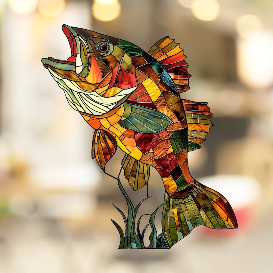 Large Mouth Bass Stained Glass Window Cling Decal Sticker Window Film ...