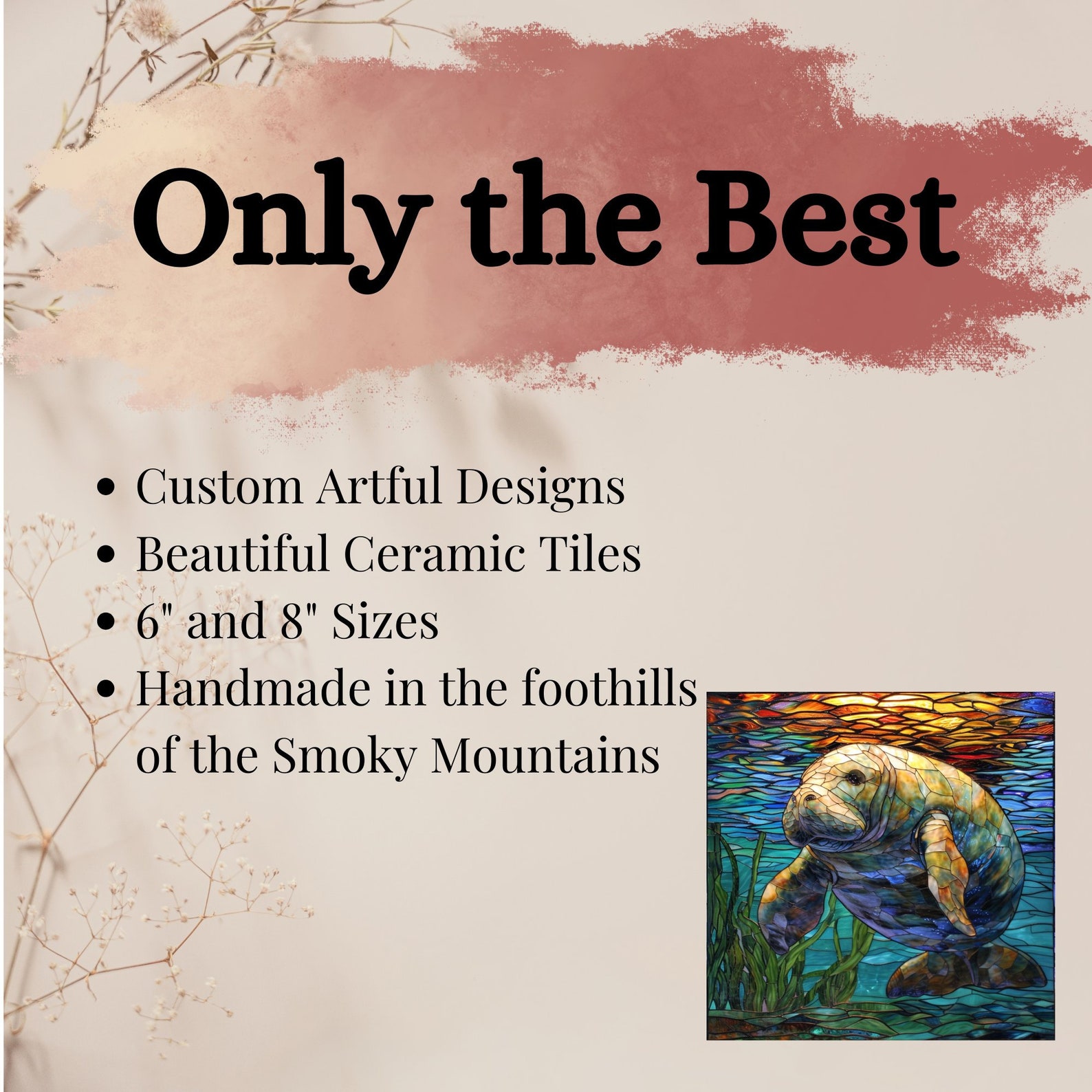 Manatee Stained Glass Look Art on Glossy Ceramic Tile Tileful Artful ...
