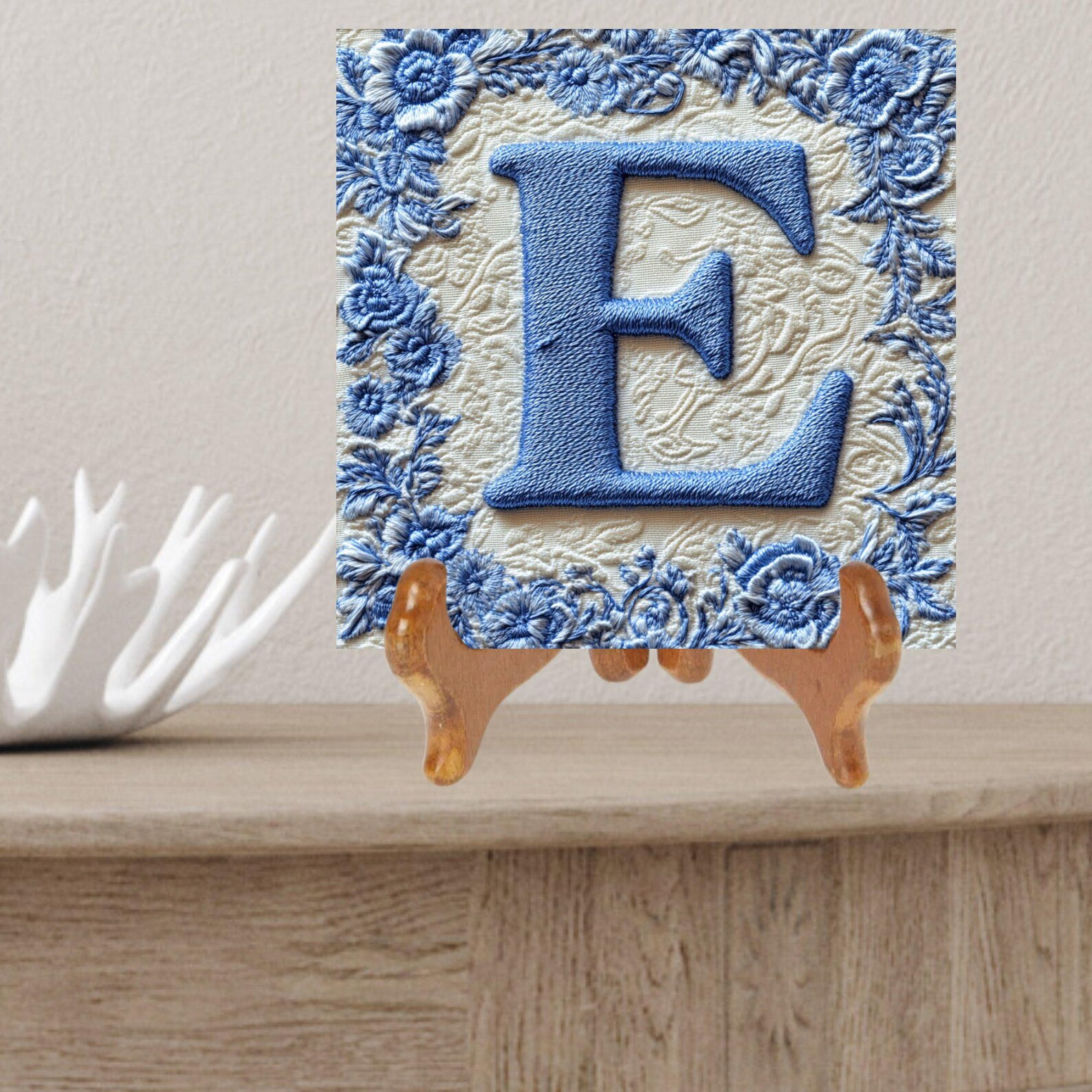 E Letter Monogram Ceramic Art Tile Grandmillennial Style Decor Home Art ...