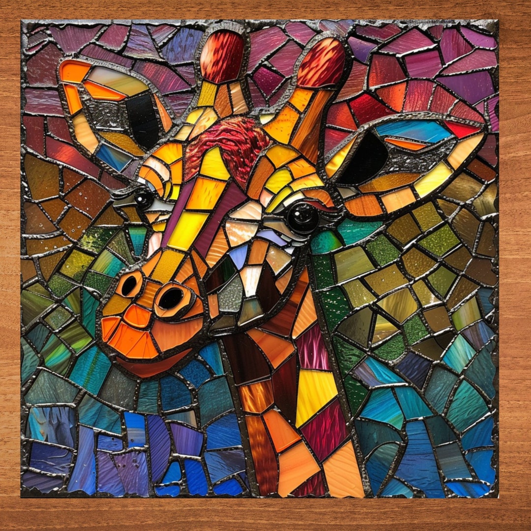 Giraffe Stained Glass Look Art on Glossy Ceramic Decorative Tile ...