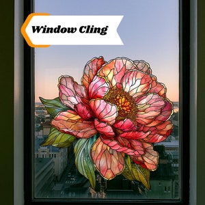 Peony Stained Glass Window Cling Decal Sticker Window Film Reusable No ...