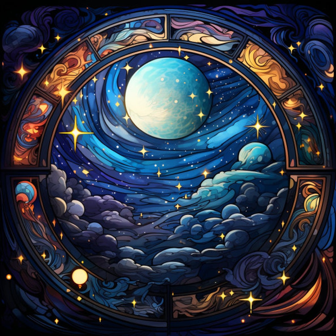 Celestial Symphony Abstract Stained Glass Window Cling Dreamy Night Sky ...