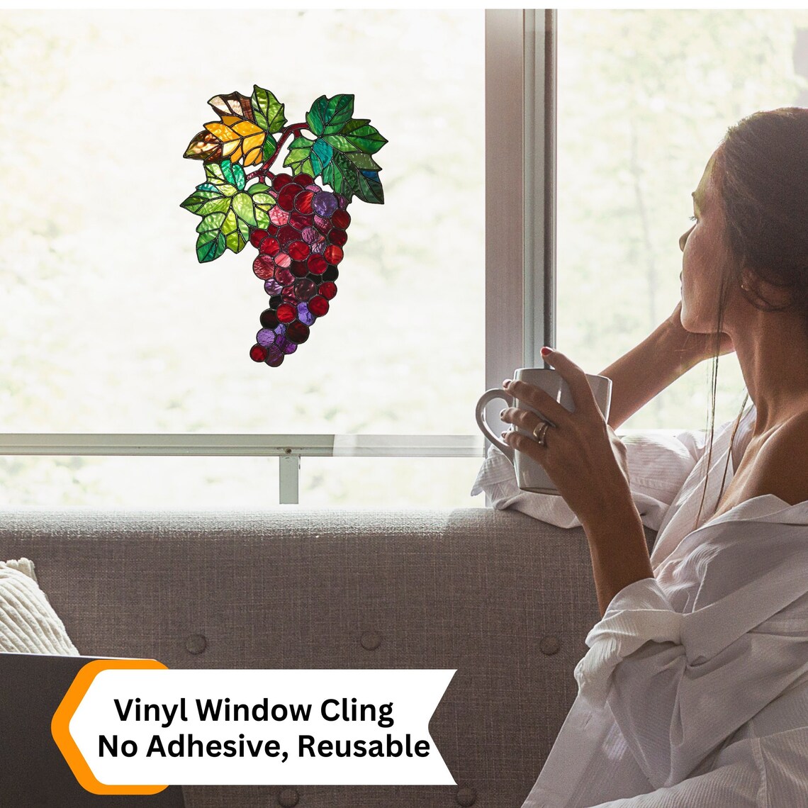 Grapes on the Vine Stained Glass Window Cling Beautiful Flower Window ...