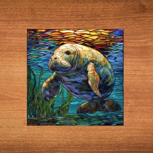 Manatee Stained Glass Look Art on Glossy Ceramic Tile Tileful Artful ...