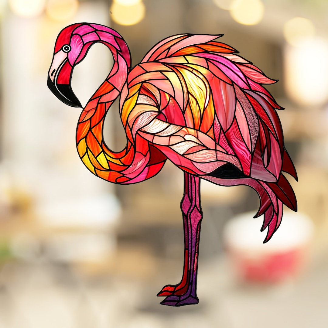 Flamingo Stained Glass Window Cling Decal Sticker Vinyl Window Film ...