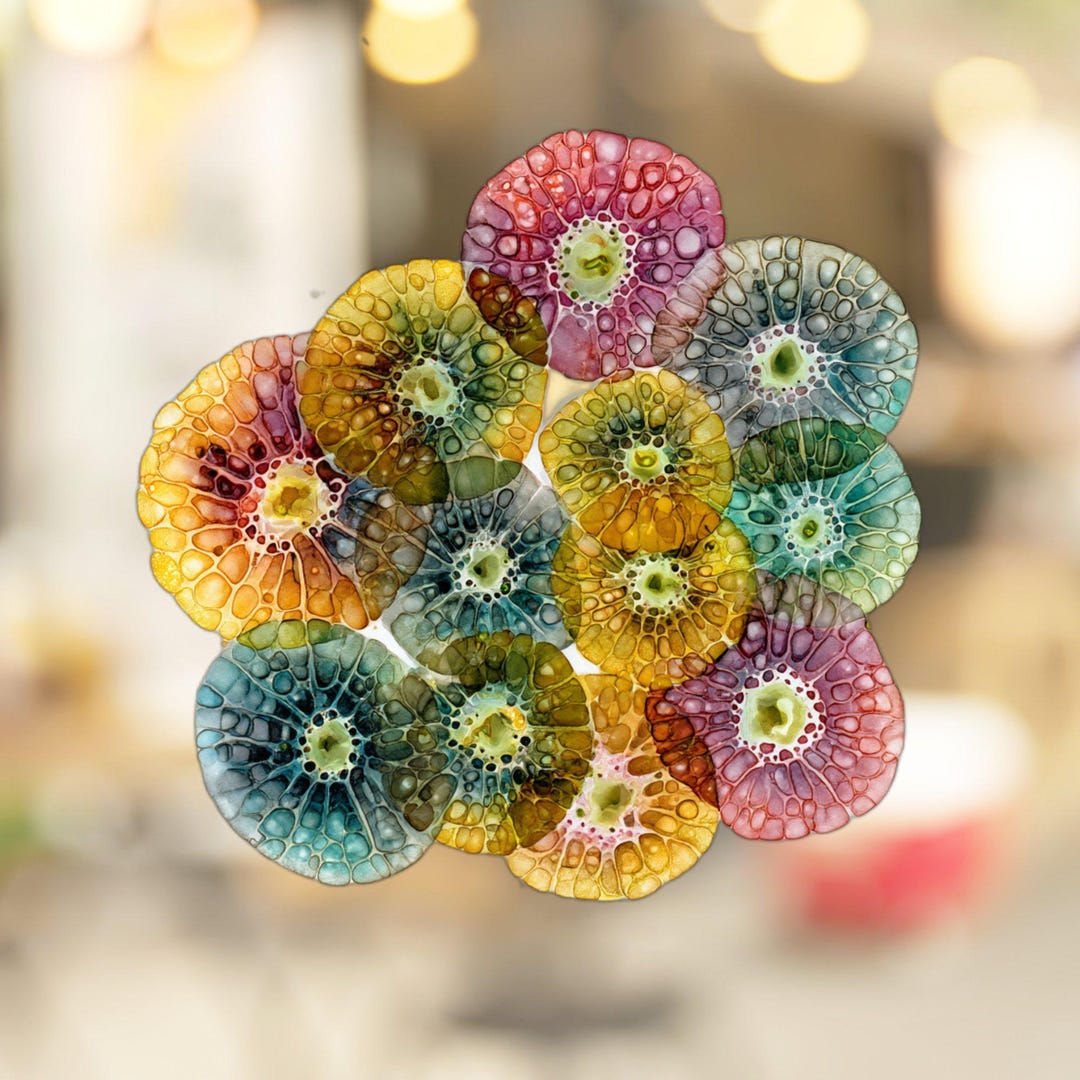 Coral Polyps Colorful Varieties Window Cling Stained Glass Look Decal ...