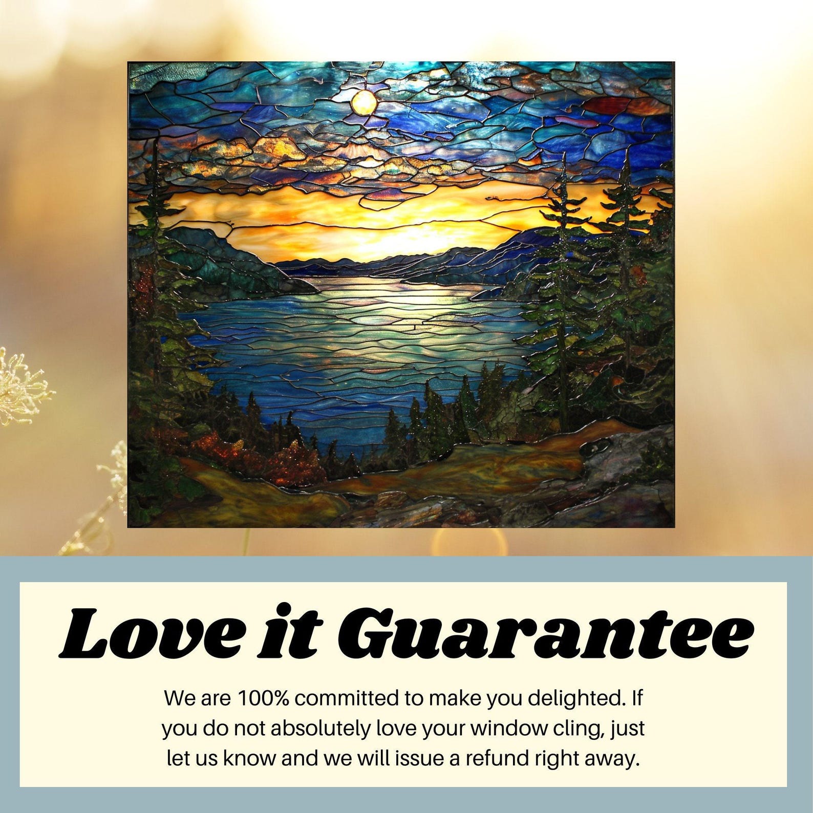 Acadia National Park Stained Glass Window Cling Decal Sticker Vinyl ...