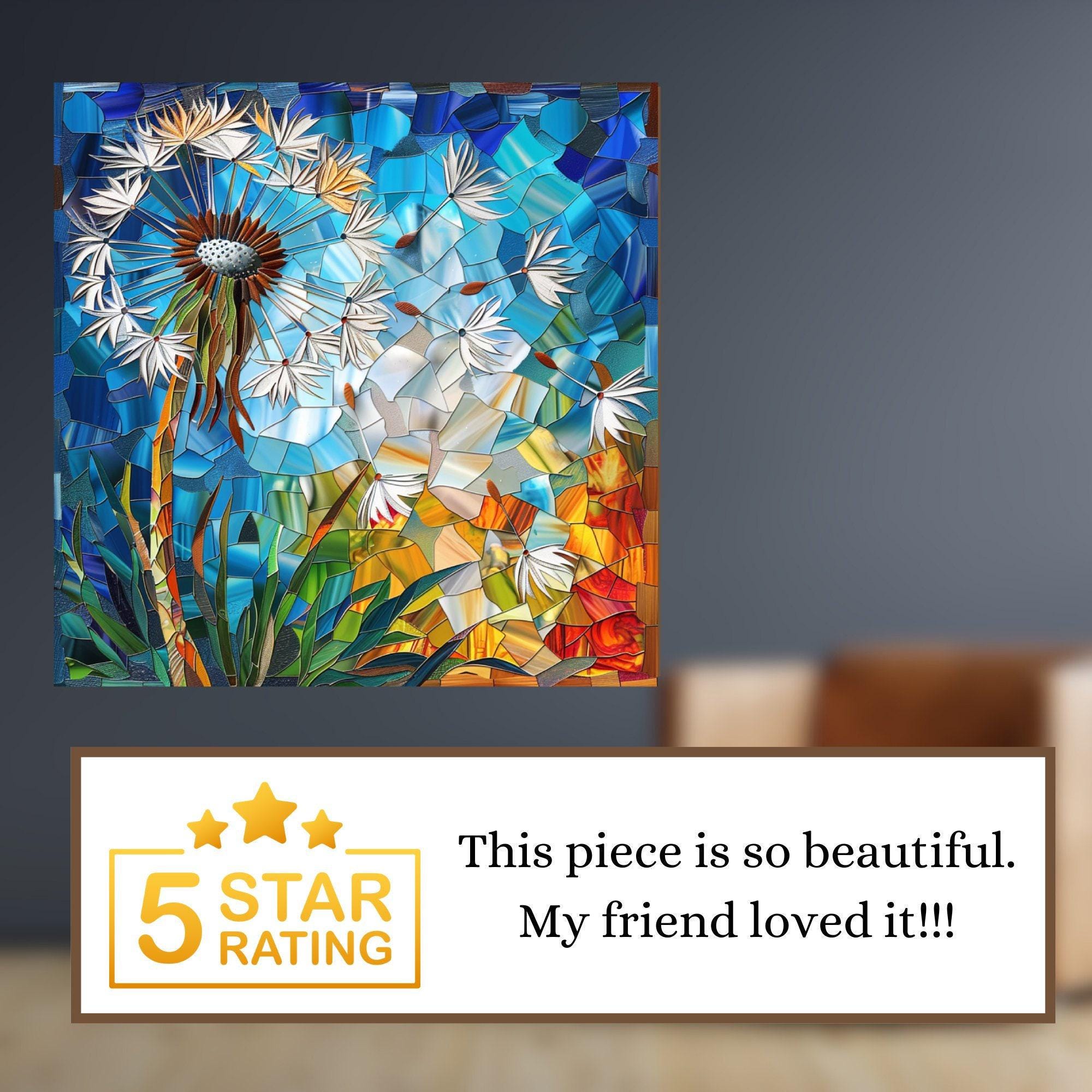 Dandelion Stained Glass Look Art on Glossy Ceramic Decorative Tile Gift ...
