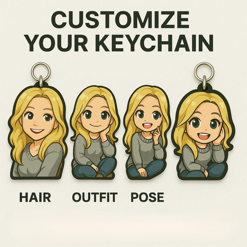 Custom Chibi Keychain Personalized Cartoon Key Ring Made From Your ...