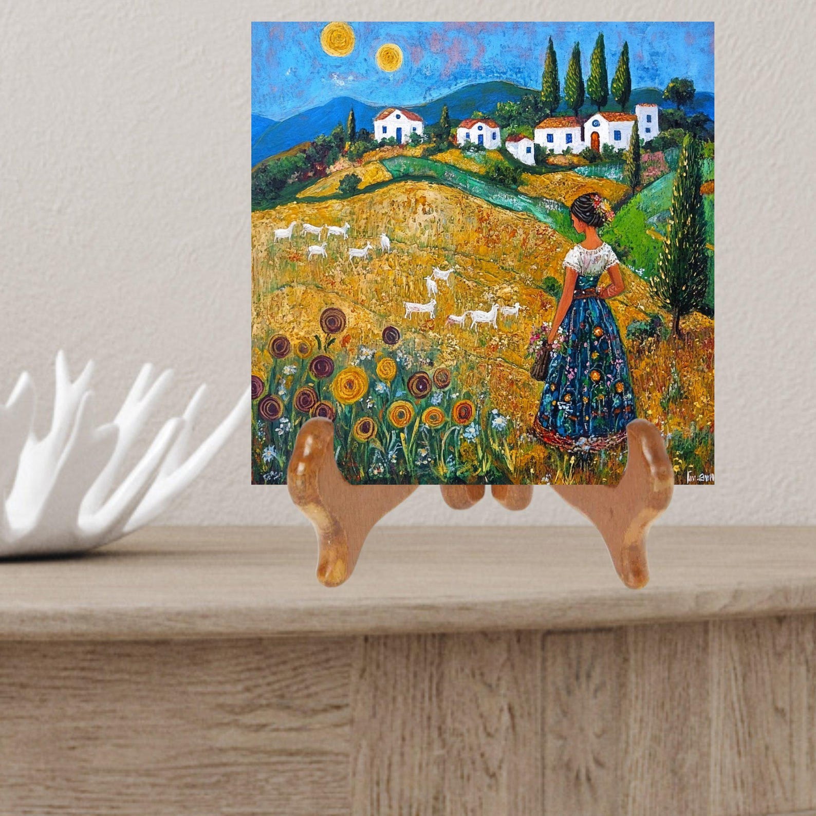 Girl Farming Greek Folk Art Ceramic Art Tile Decor Kitchen Bedroom ...