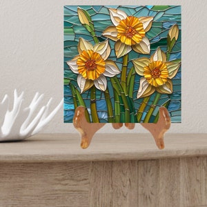 Daffodil March Ceramic Tile Wall Art Decorative Tile Unique Home Decor ...