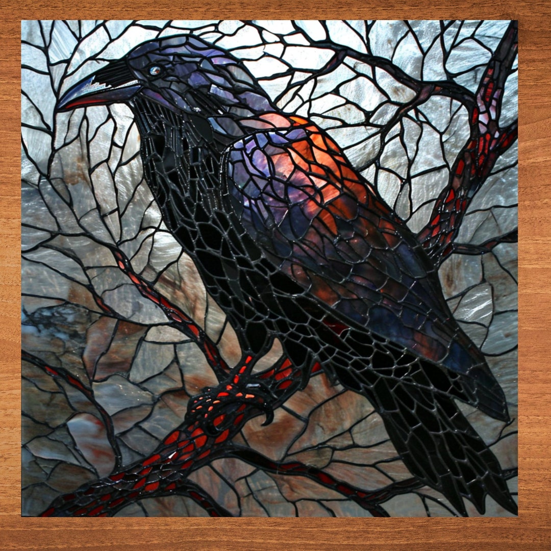 Raven Stained Glass Look Art on Glossy Ceramic Tile Tileful Artful ...
