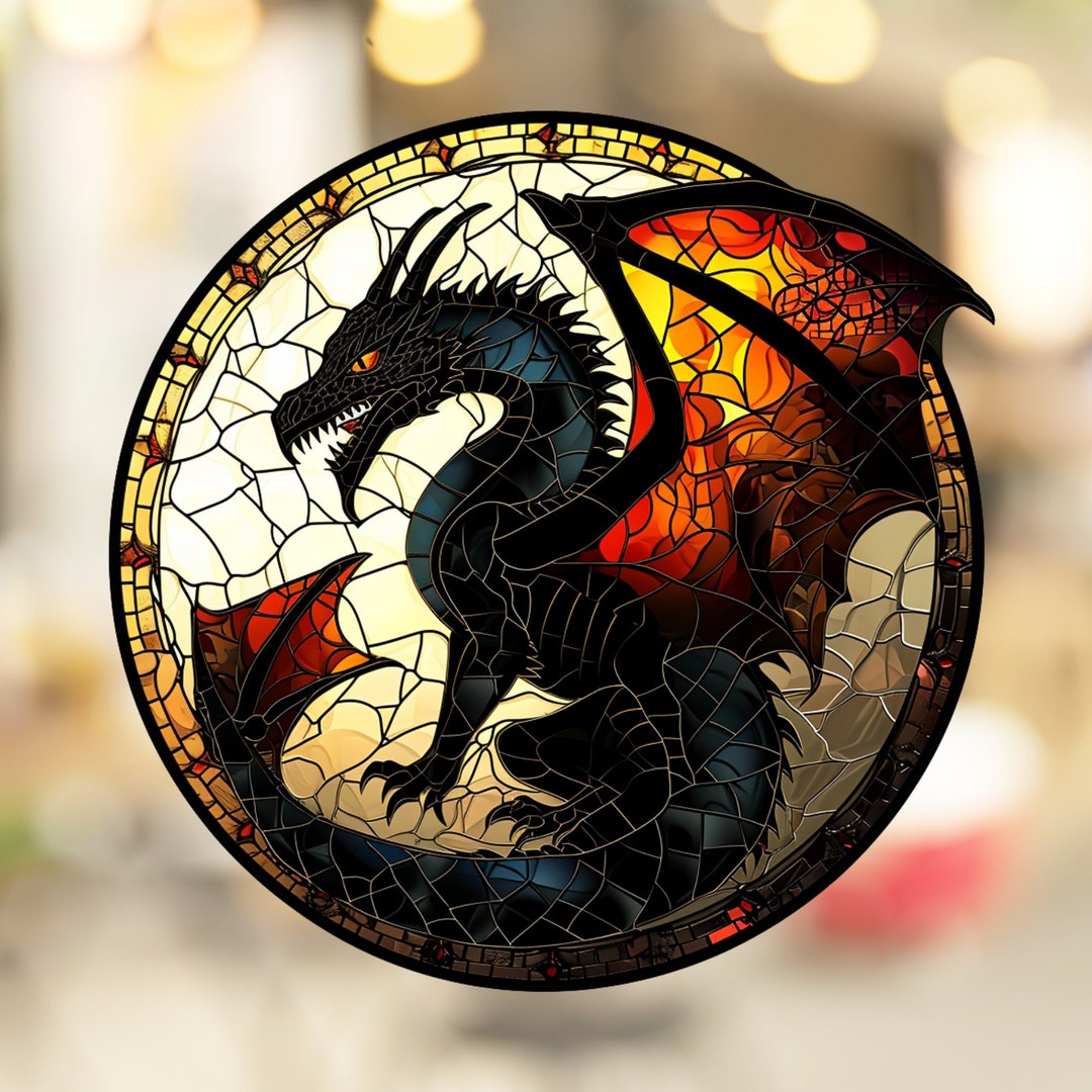Dragon Stained Glass Window Cling Decal Sticker Window Film Dragoncore ...