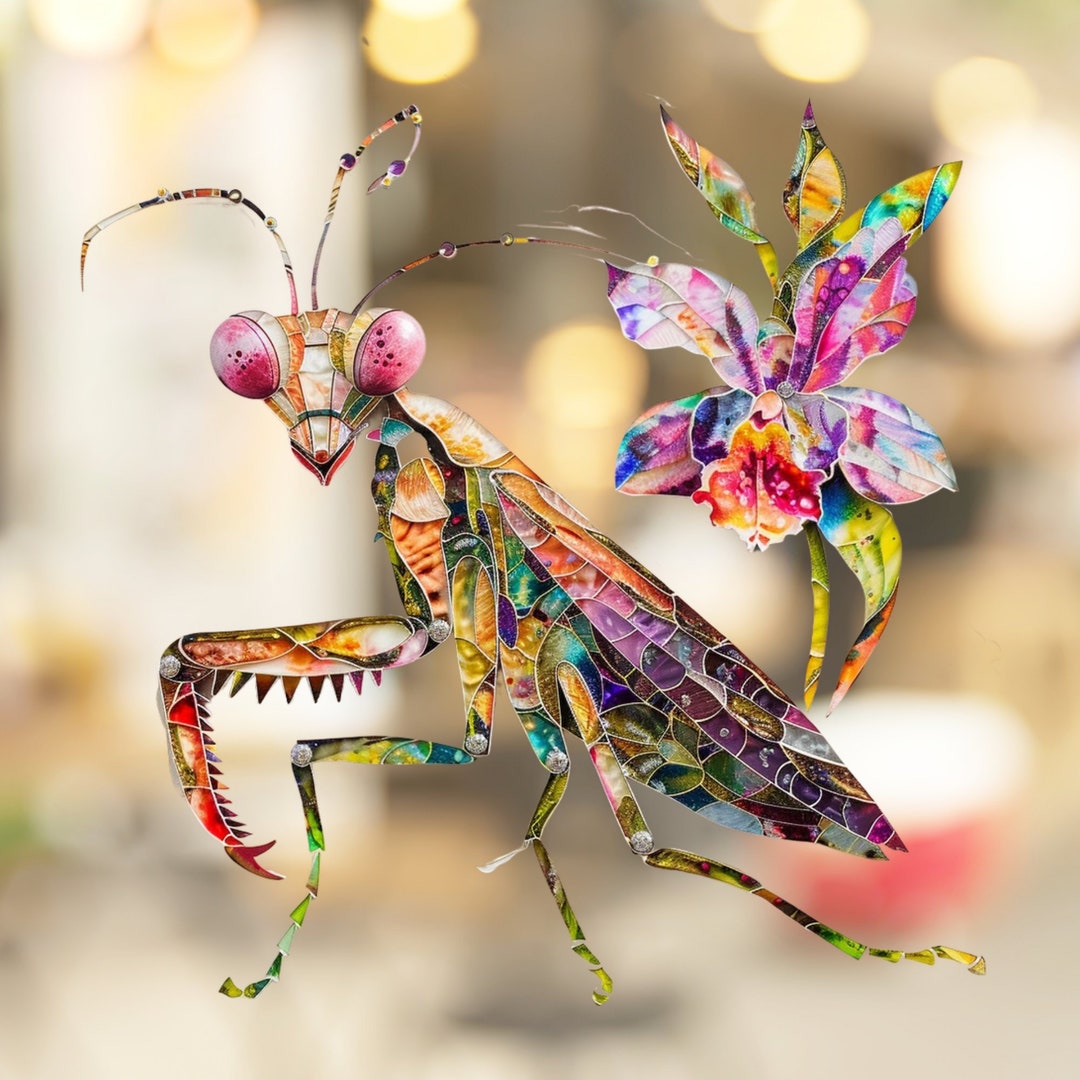 Orchid Mantis Stained Glass Window Cling Sticker Decal Vinyl Window ...