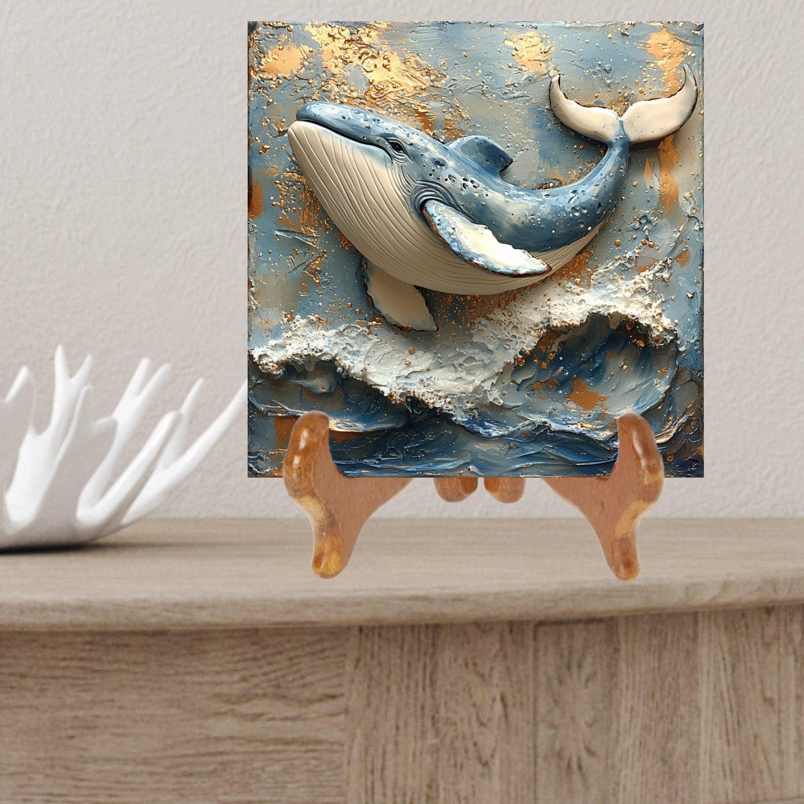 Blue Whale Decorative Tile Ceramic Art Tile Wall Decor Bookshelf Book ...