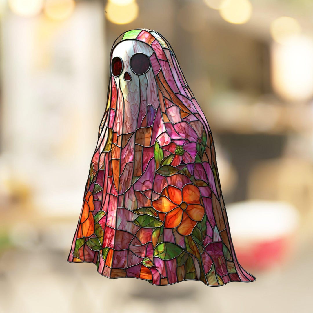 6583_WA_WC Floral Scream Ghost Window Cling Sticker Pink Halloween ...