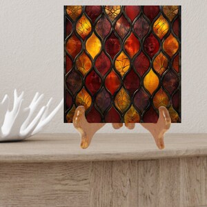 Maroon and Mustard Yellow Stained Glass Look Art on Glossy Ceramic Tile ...