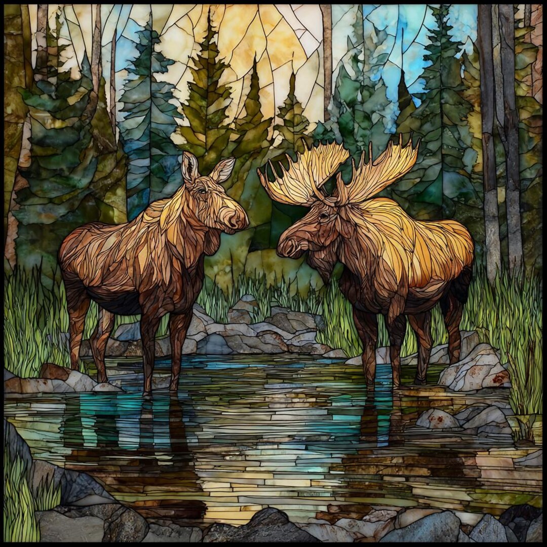 Male and Female Moose Ceramic Art Tile Woodland Hard Bull and Cow Moose ...
