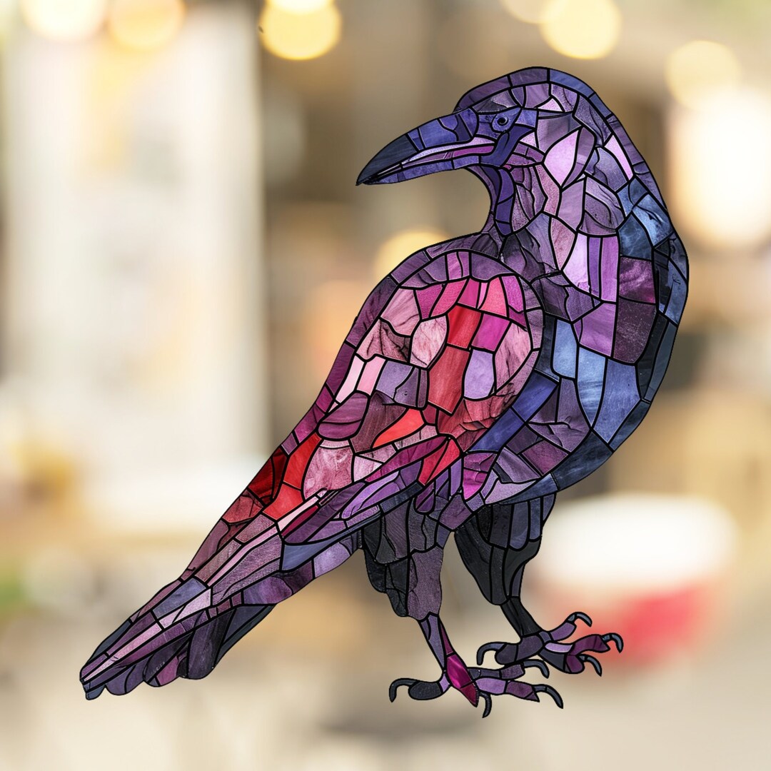 Raven Stained Glass Window Cling Decal Sticker Vinyl Window Film Artful ...
