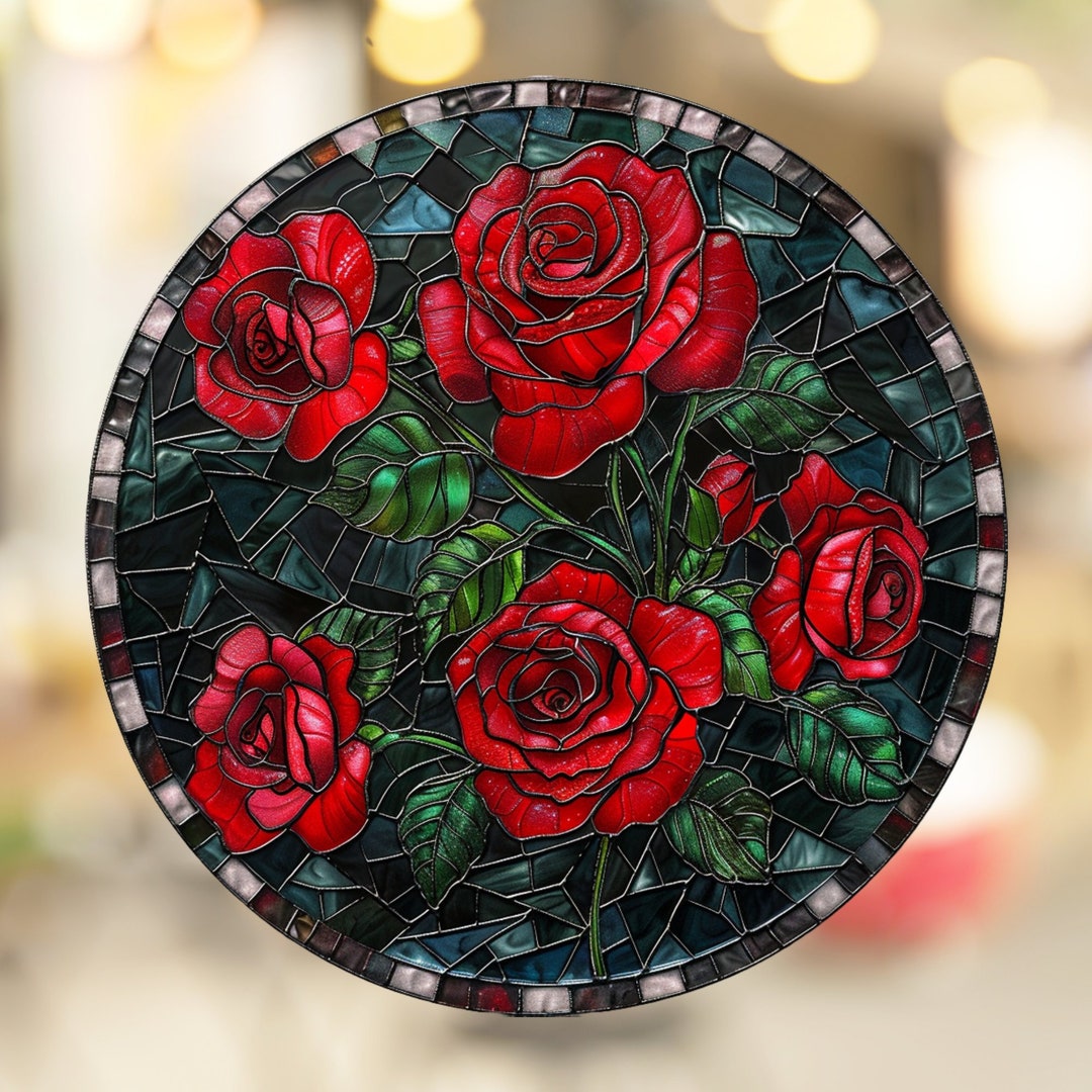 Rose June Vibrant Birth Month Flower Stained Glass Window Cling Decor ...