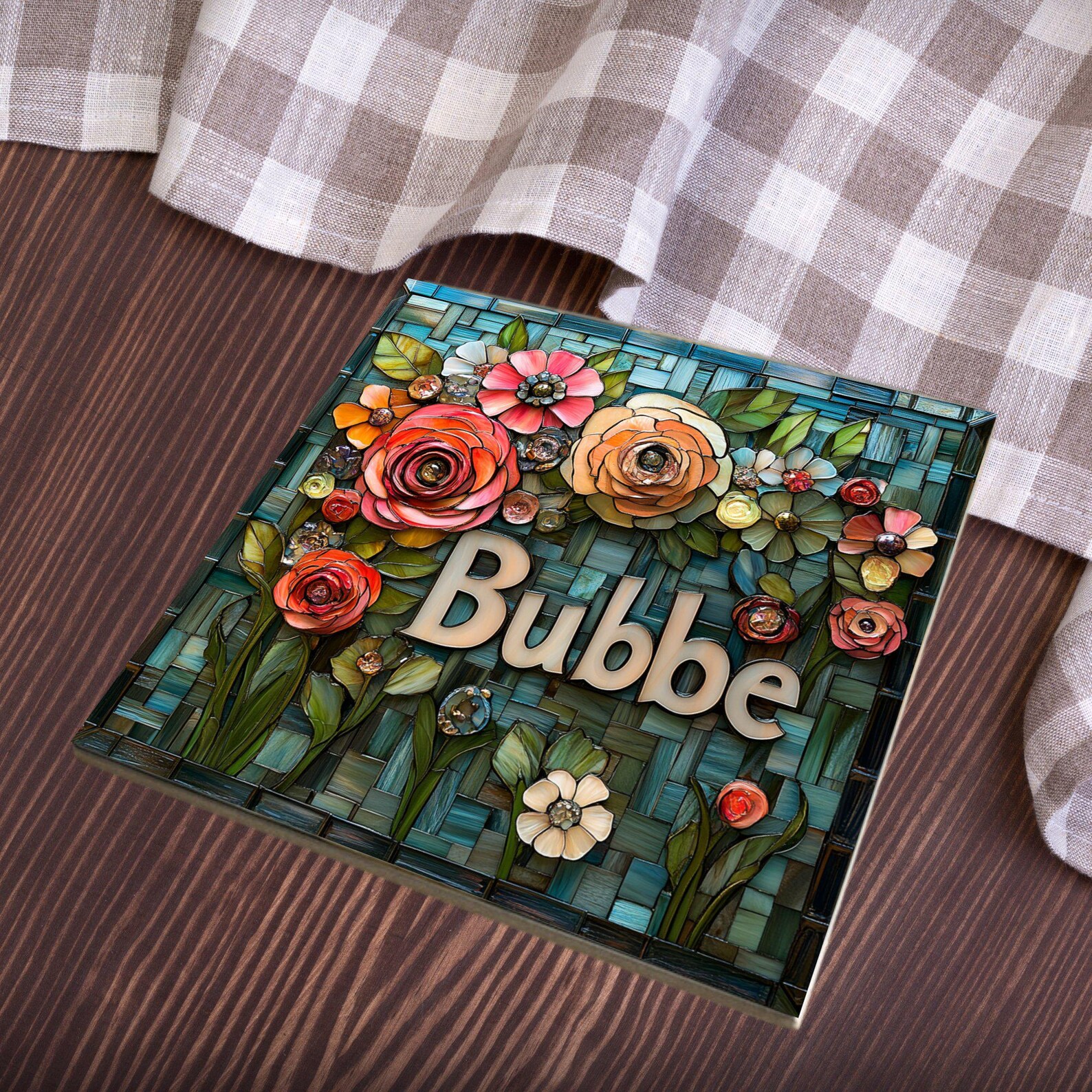 Bubbe Gift Floral Ceramic Art Tile Personalized Grandma Gift ...