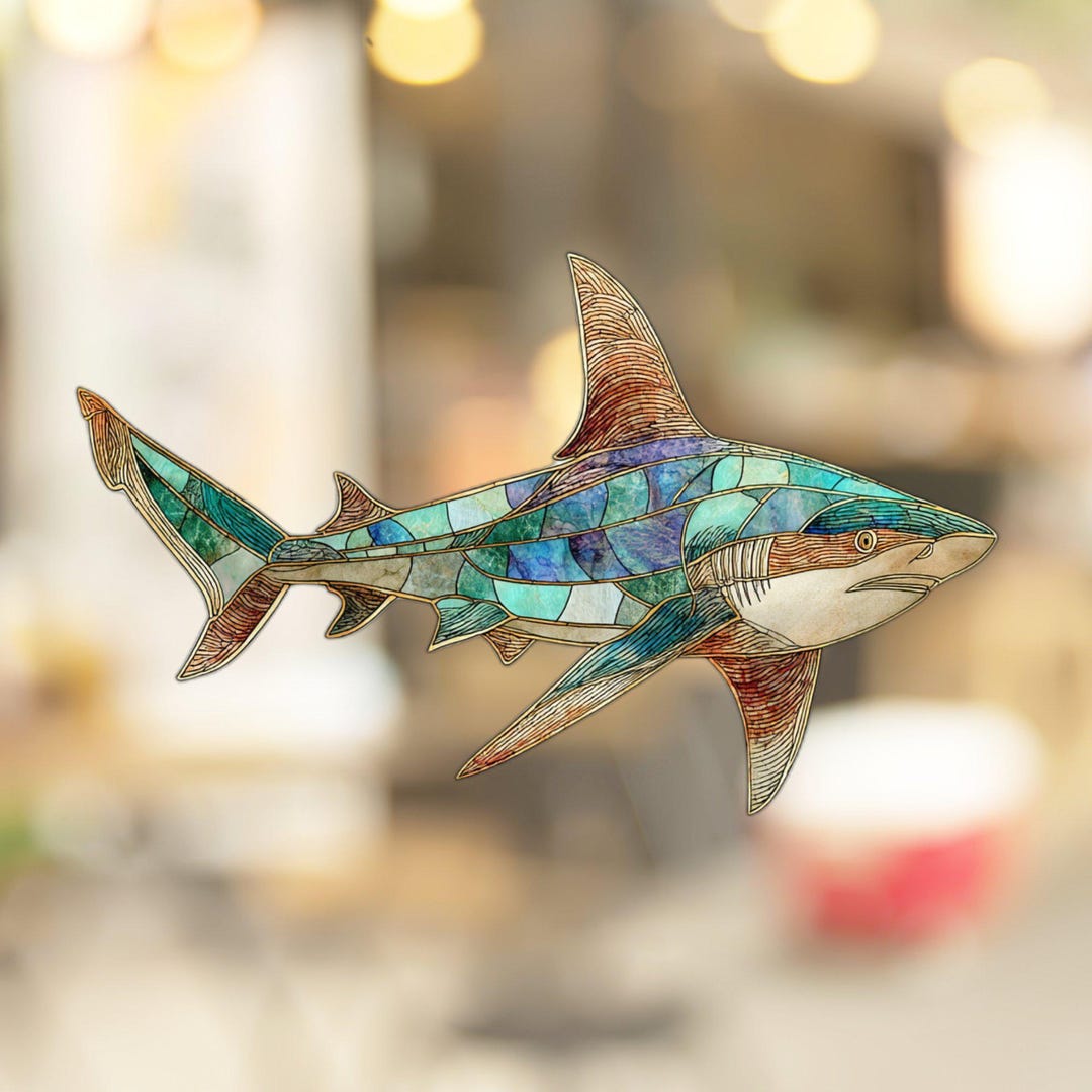 Reef Shark Window Cling Stained Glass Look Decal Sticker Window Film No ...