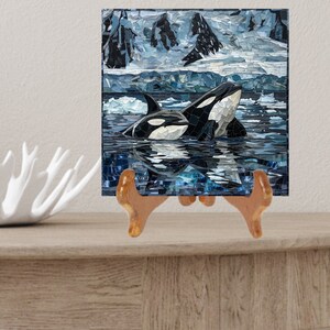 Orca Pod Stained Glass Look Art on Glossy Ceramic Decorative Tile Gift ...