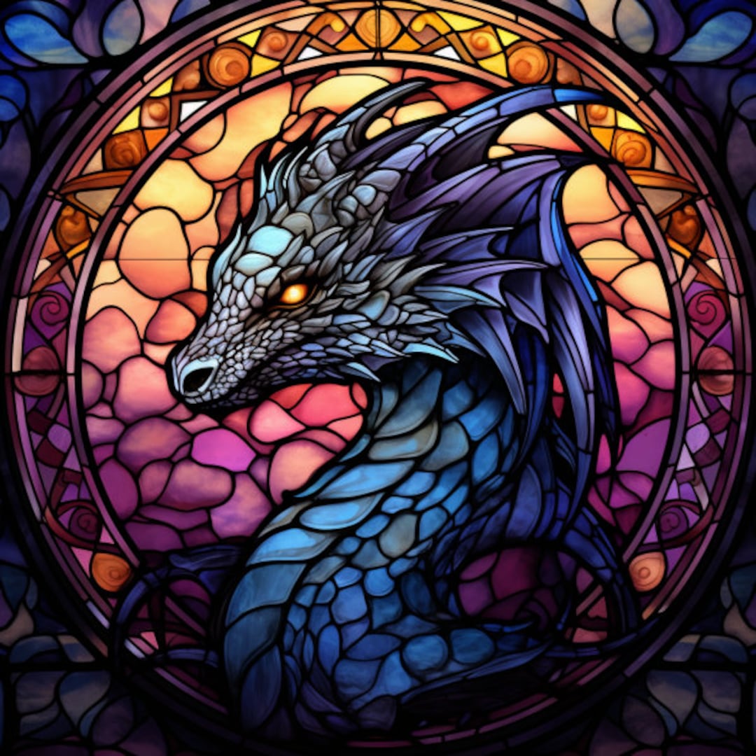 Stained Glass Dragons Window Cling Dragons Faux Stained Glass Window Film Dragons Window Sticker ...