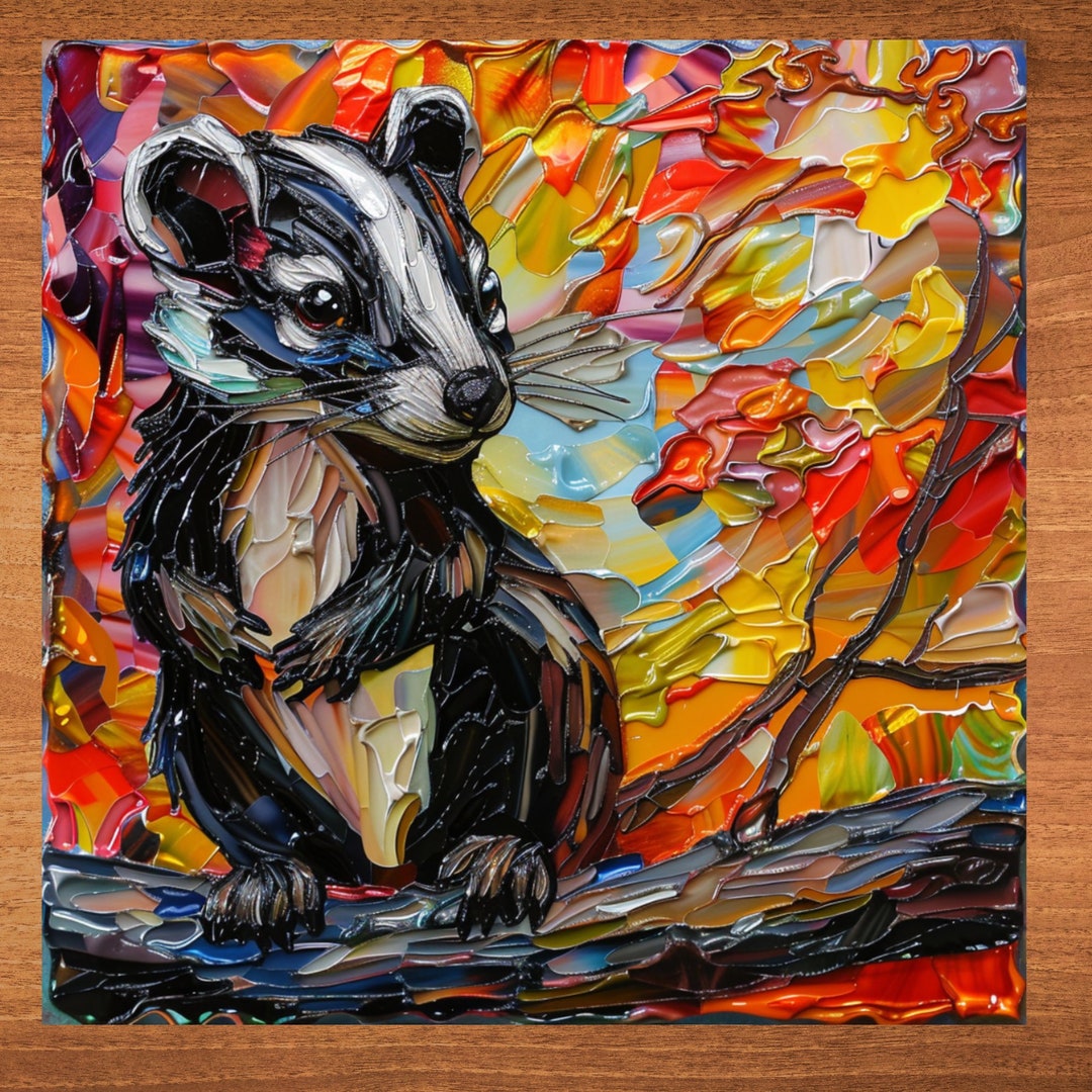 Skunk Stained Glass Look Art on Glossy Ceramic Decorative Tile Tileful ...