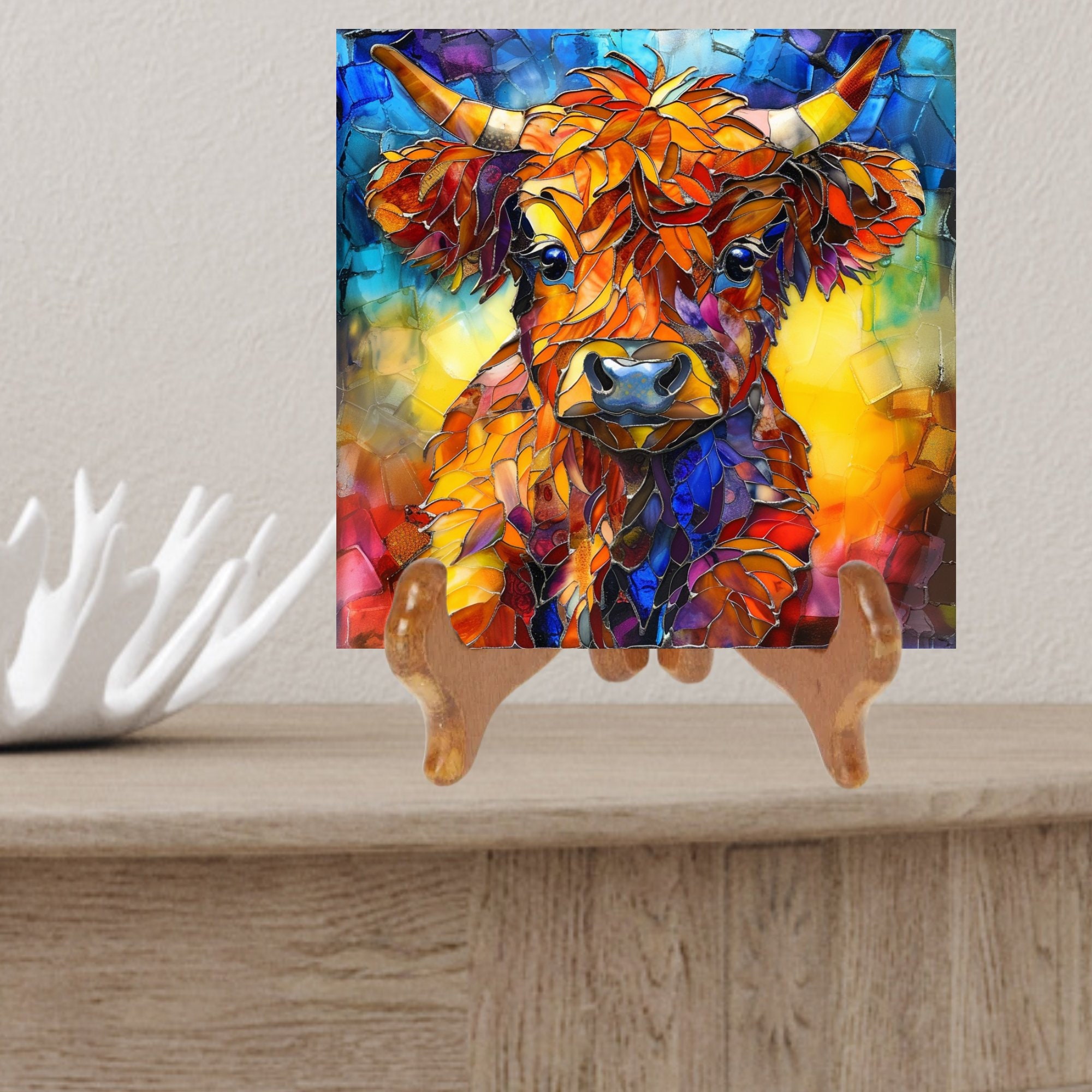 Highland Cow Stained Glass Look Art on Glossy Ceramic Tile Tileful ...