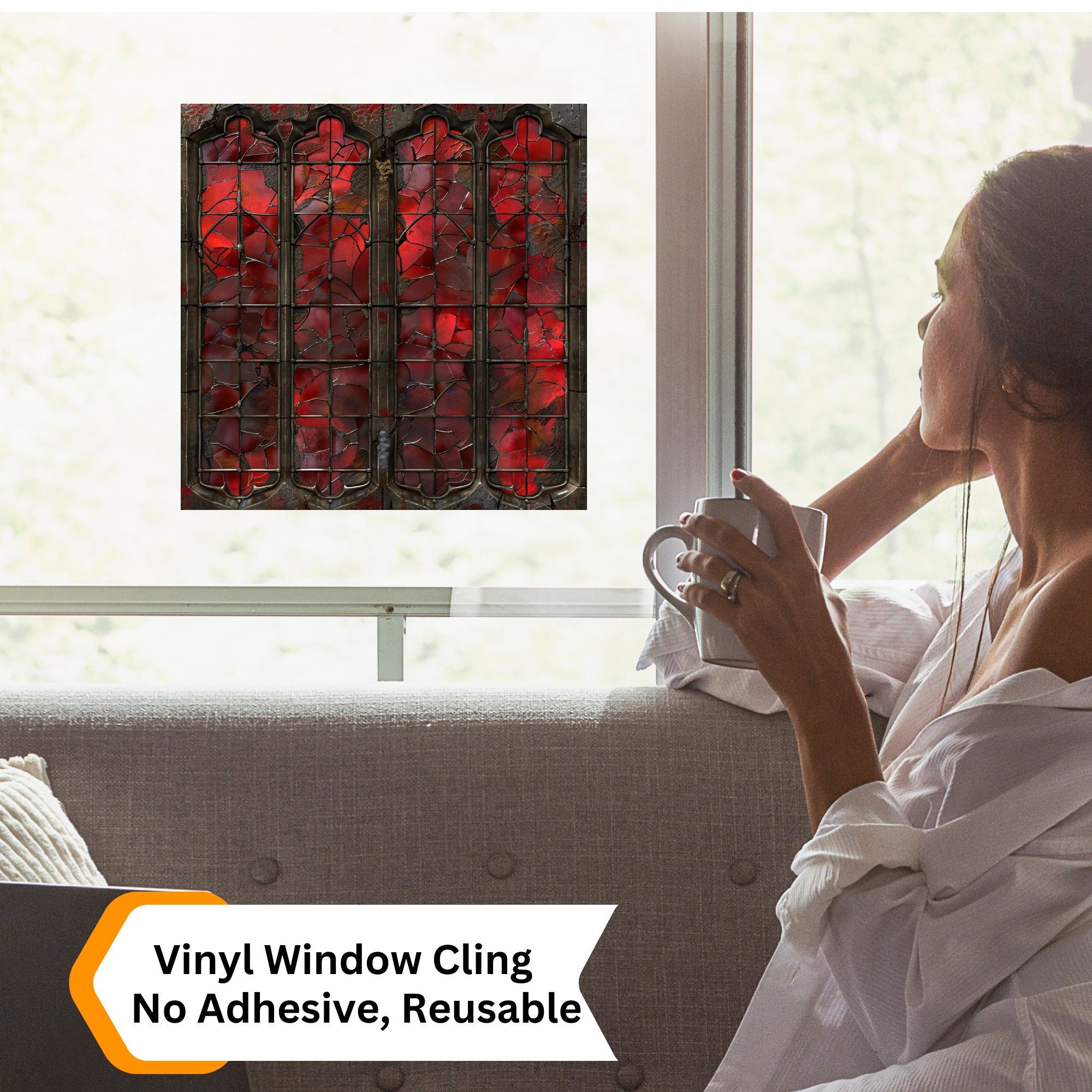 Firebrick Stained Glass Window Cling Gothic Decor Sticker Decal Window ...