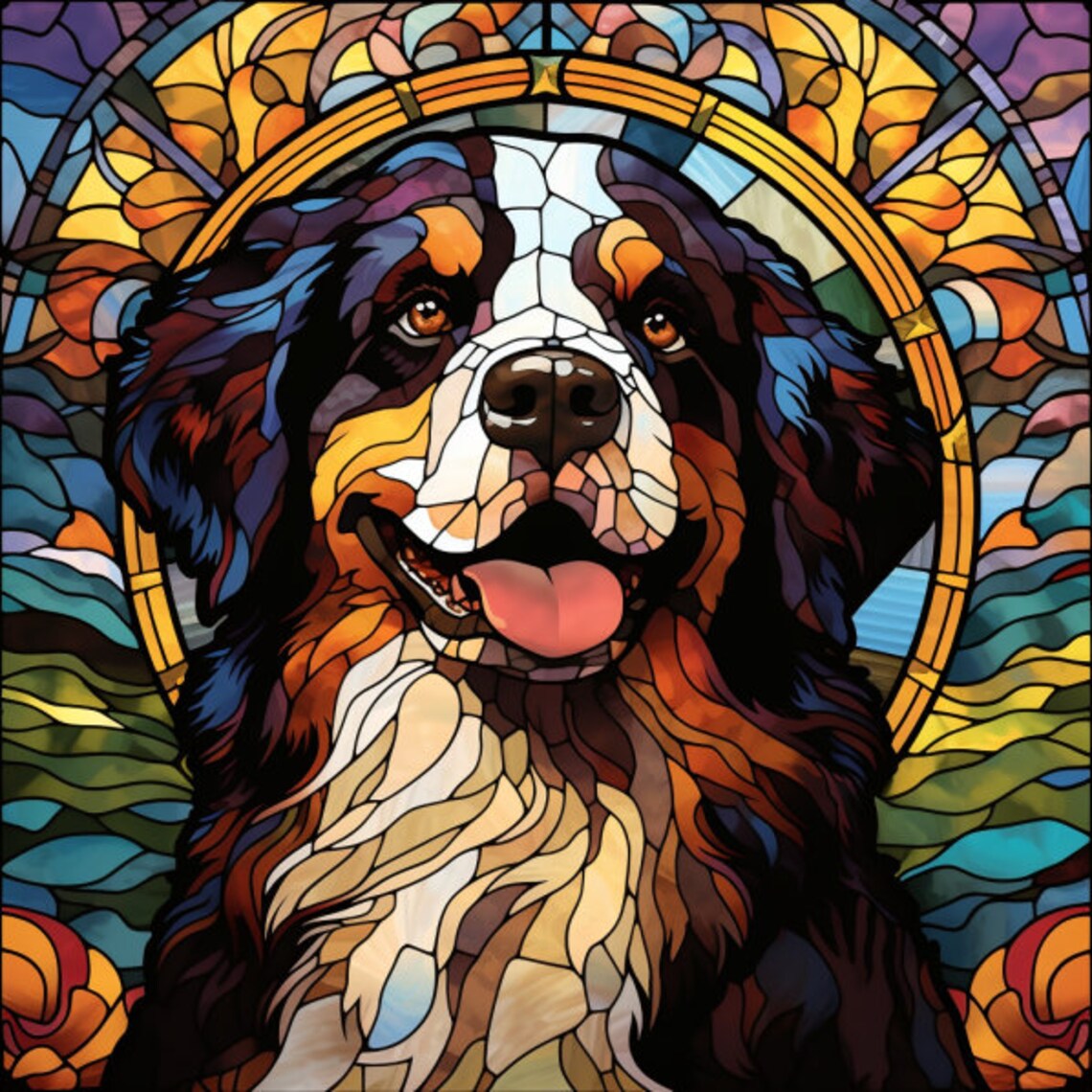 Bernese Mountain Dog Stained Glass Window Cling Easy to - Etsy